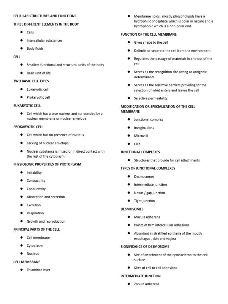Cellular Structures and Functions | PDF | Cell (Biology) | Endoplasmic ...