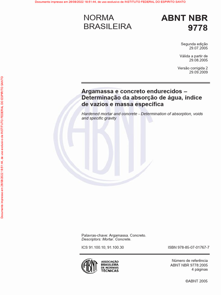 NBR 9778 2009 | PDF | Densidade | Massa