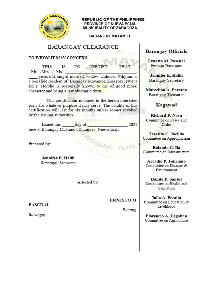Brgy Clearance 2023 | PDF