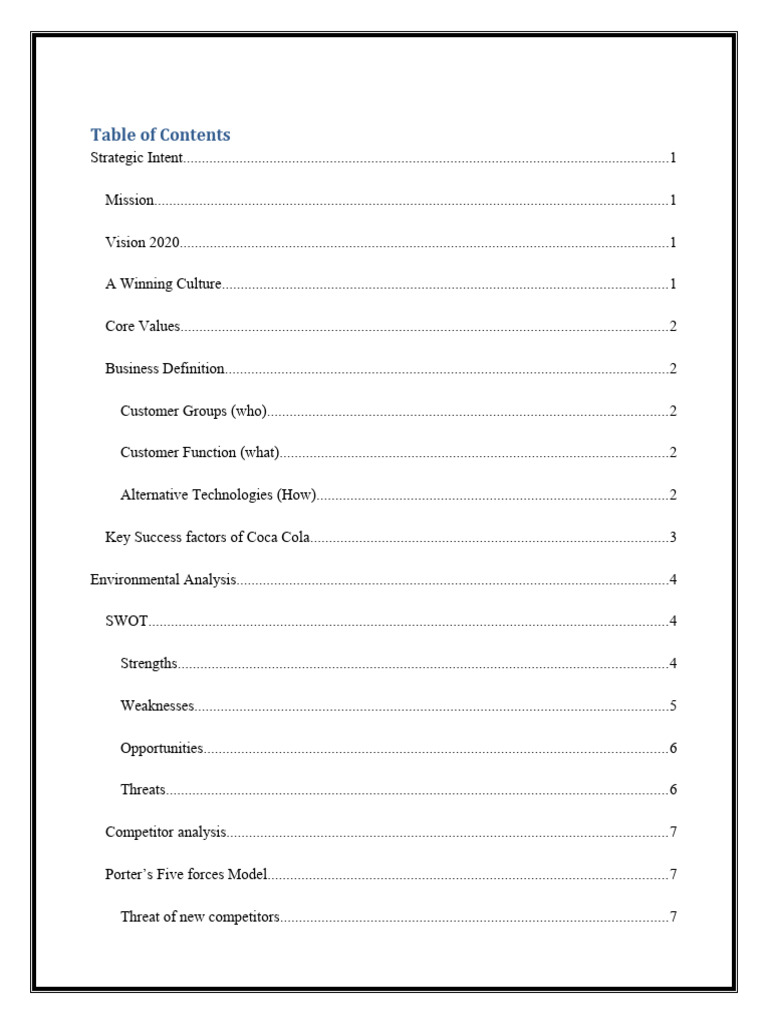 Coca Cola Strategic Plan | PDF | Coca Cola | Strategic Management