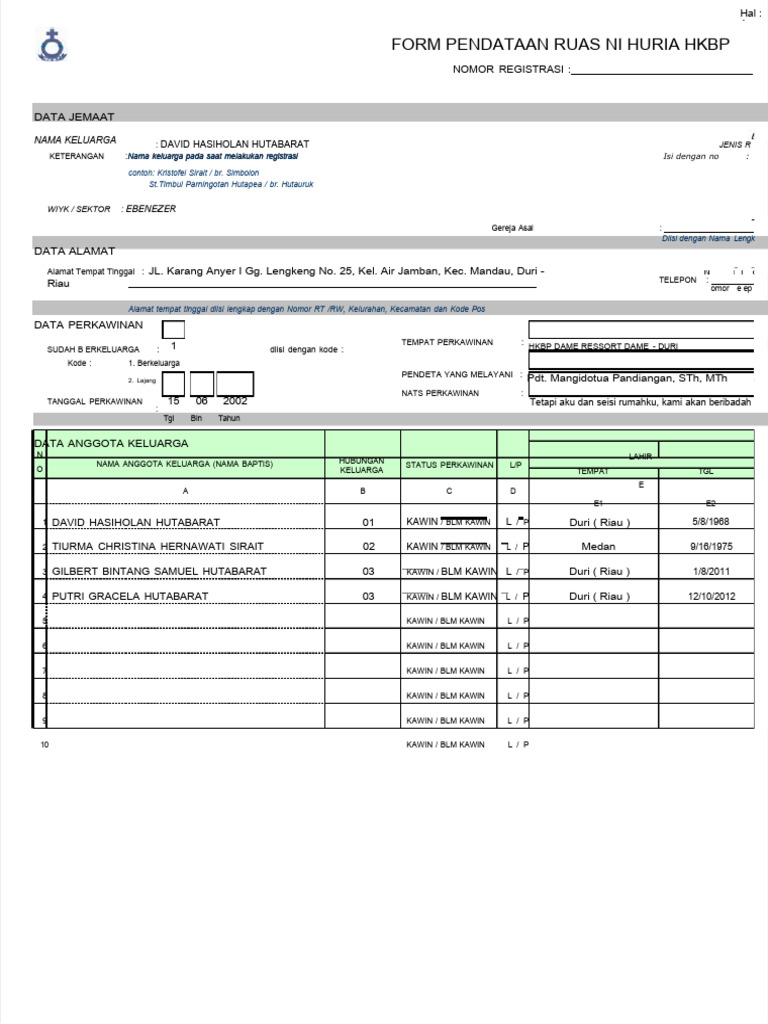Formulir Data Jemaat HKBP | PDF
