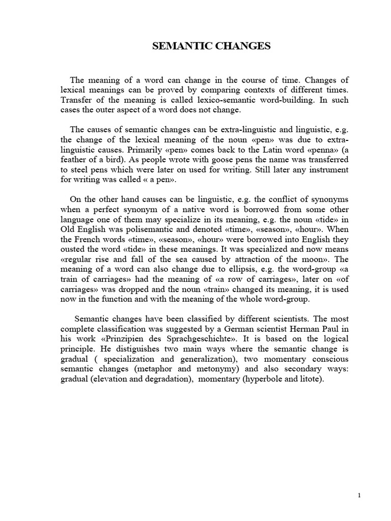 Semantic Changes | PDF | Word | English Language
