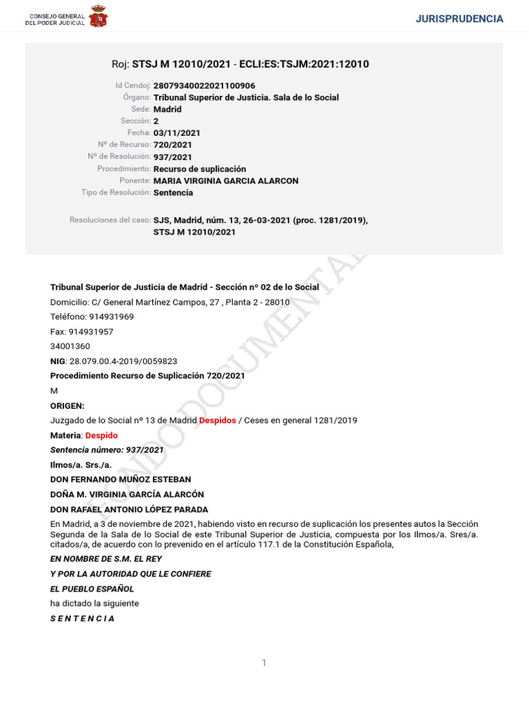 STSJ - M - 12010 - 2021 Cuestiones Generales Sobre La Teoría Del ...