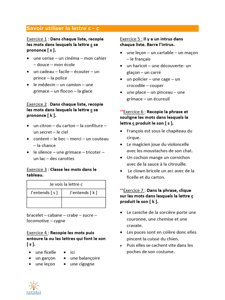 Exercices sur la lettre C et ses sons | PDF | Maison et jardin