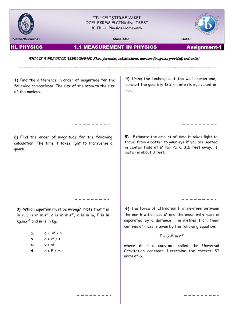 10 IB HL PHYSICS ws-1 | Download Free PDF | Mass | Significant Figures
