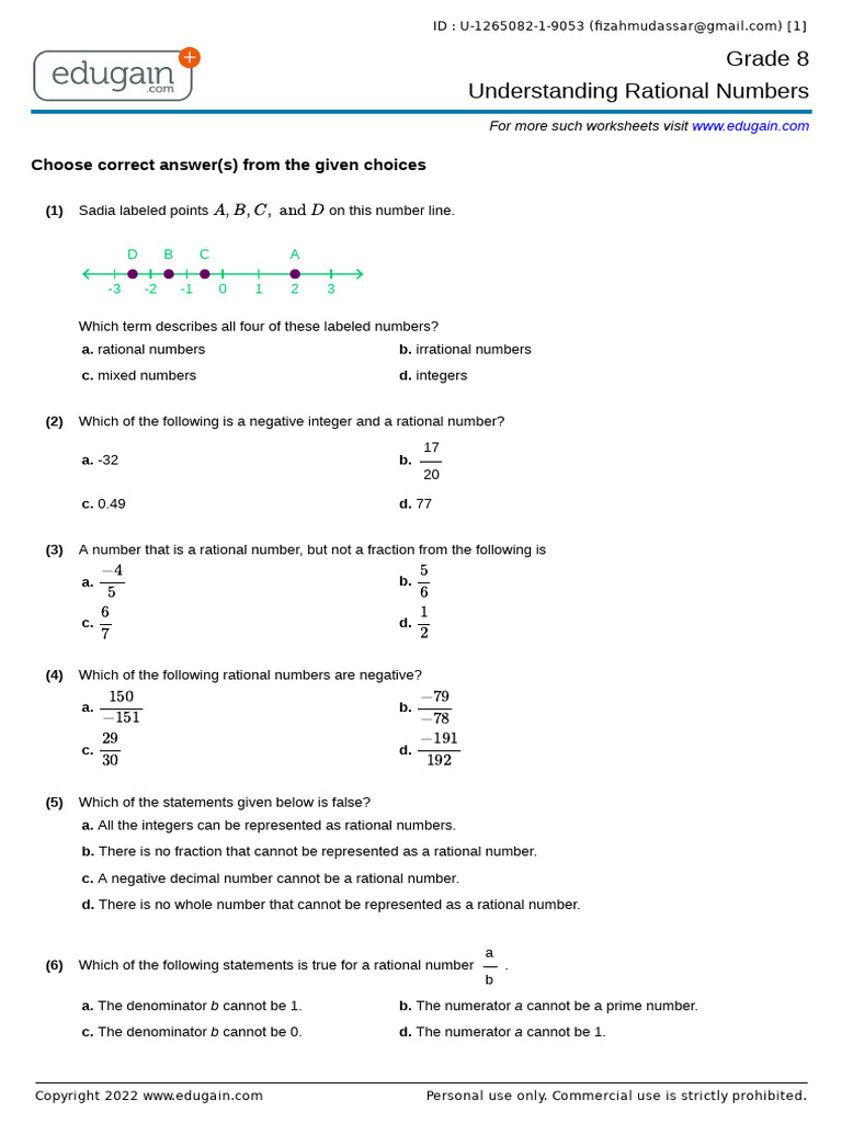 Grade8 1265082 1 9053.q | PDF | Numbers | Rational Number