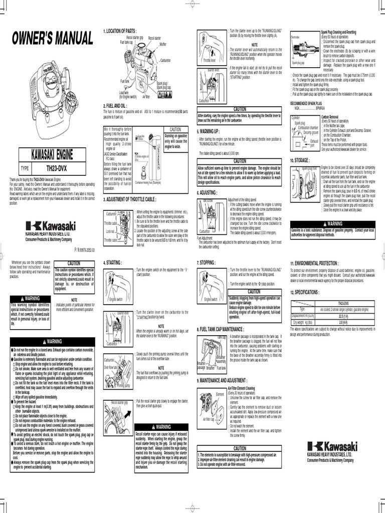 Kawasaki TH23-DVX Engine Maintenance Guide | PDF | Throttle | Carburetor