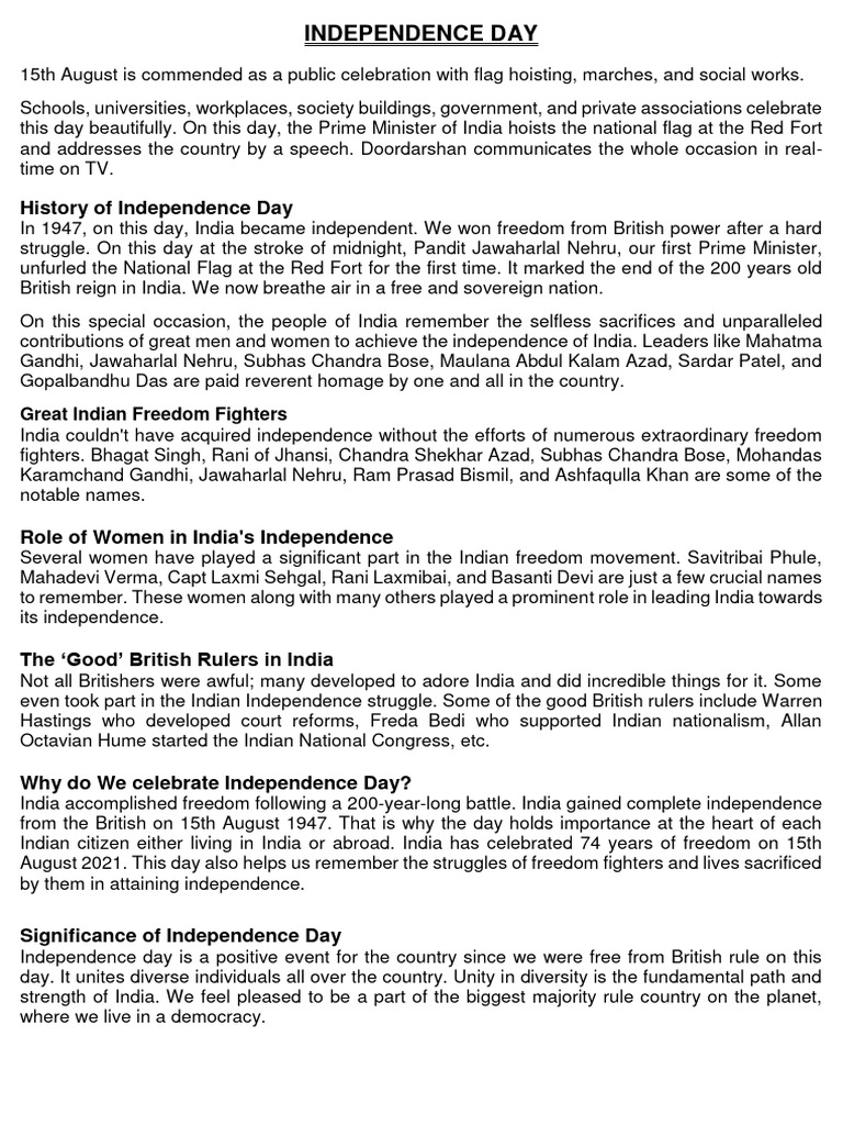 Independence Day | PDF | Indian Independence Movement | Jawaharlal Nehru