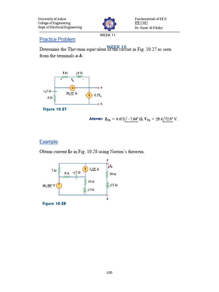 Practice Problem: Determine The Thevenin Equivalent of The Circuit in Fig. 10.27 As Seen From ...