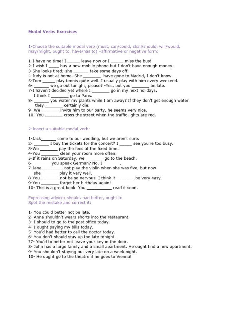 Modals EXERCISES | PDF