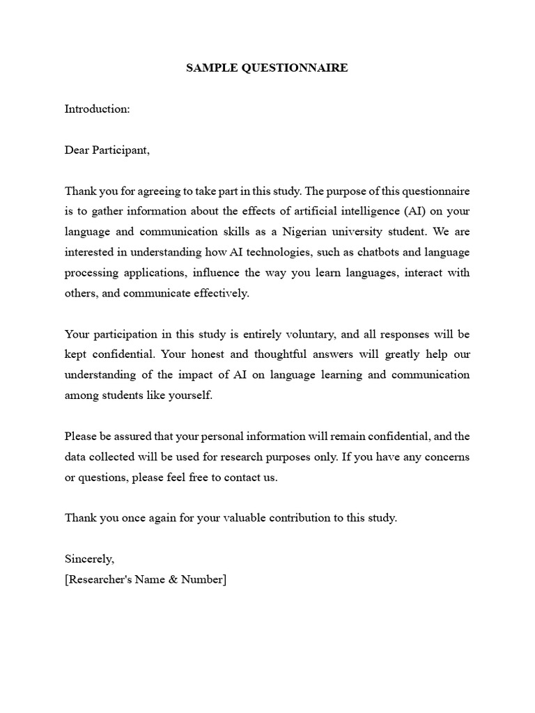 Sample Questionnaire | PDF | Communication | Artificial Intelligence