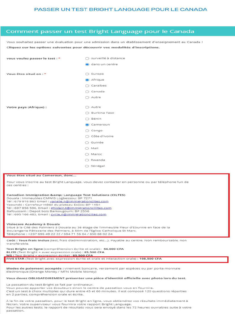 Test Bright Langue Francaise | PDF