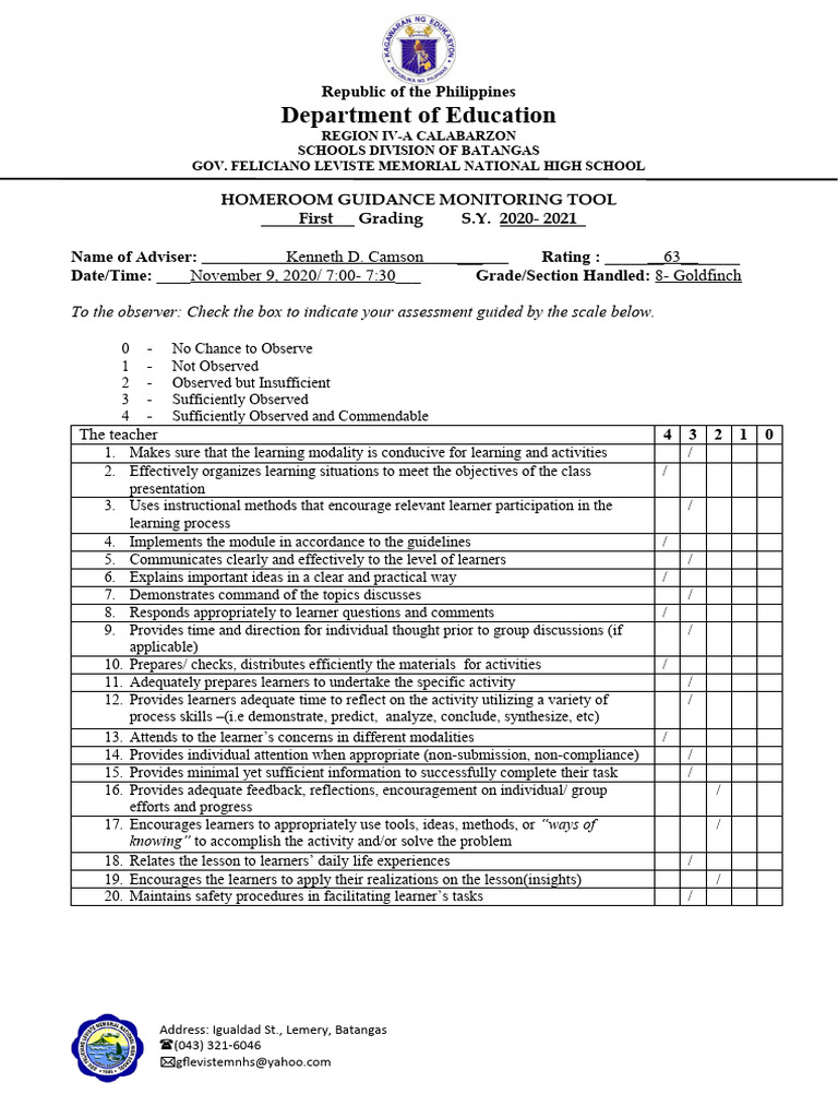 Camson HG Monitoring Tool School Level | PDF | Learning | Behavior Modification