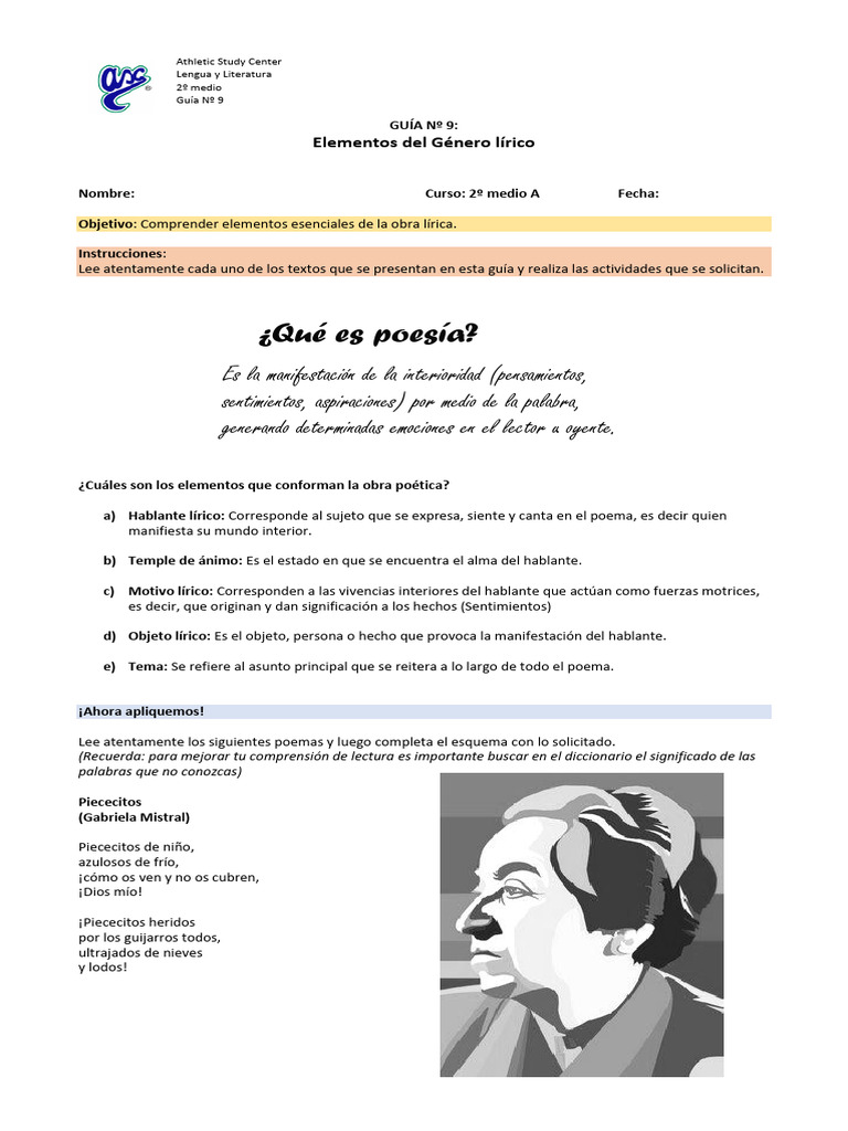2º Medio - Lenguaje - Guía #9 - Ejercicios Del Género Lírico | PDF ...