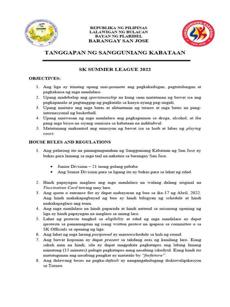 SUMMER LEAGUE House Rules 2022 | PDF