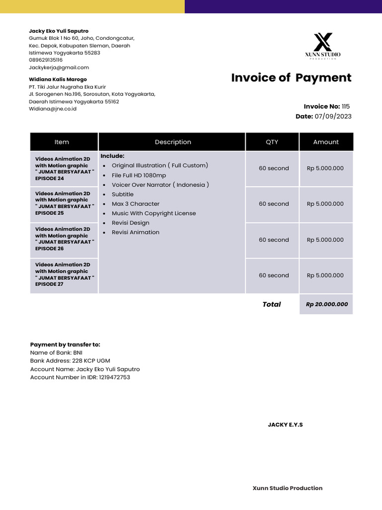 Invoice for 2D Animation Services | PDF