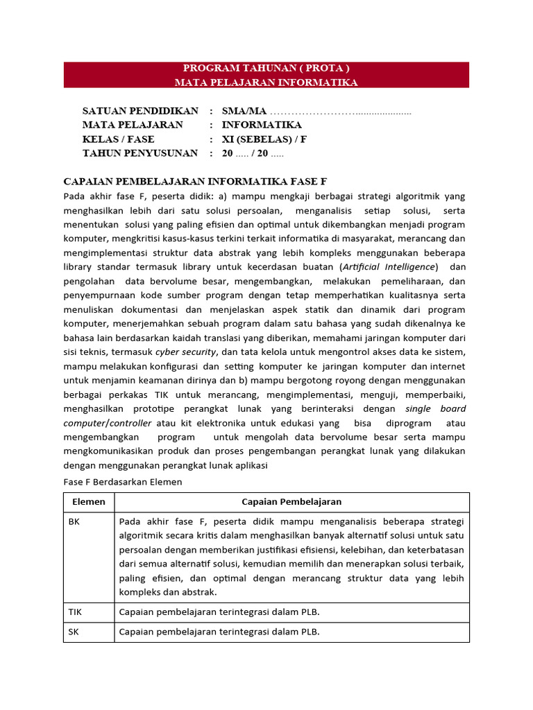 PROTA - Informatika 11 | PDF