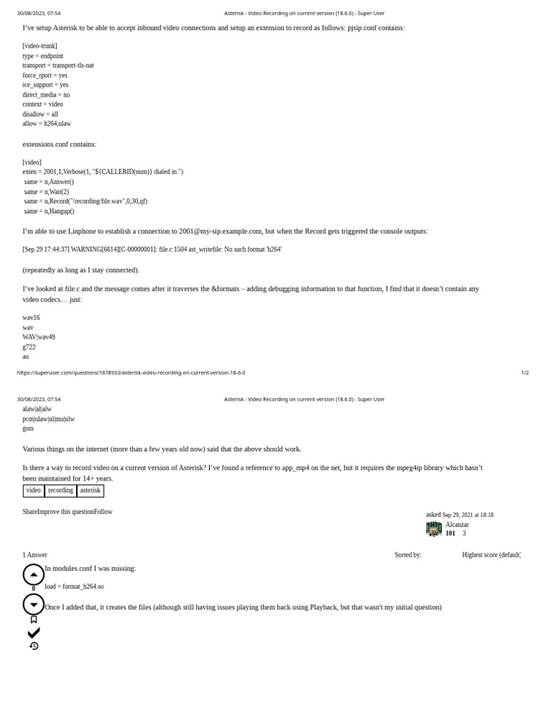 Asterisk Video Recording Setup Guide | PDF | Computer Science | Multimedia