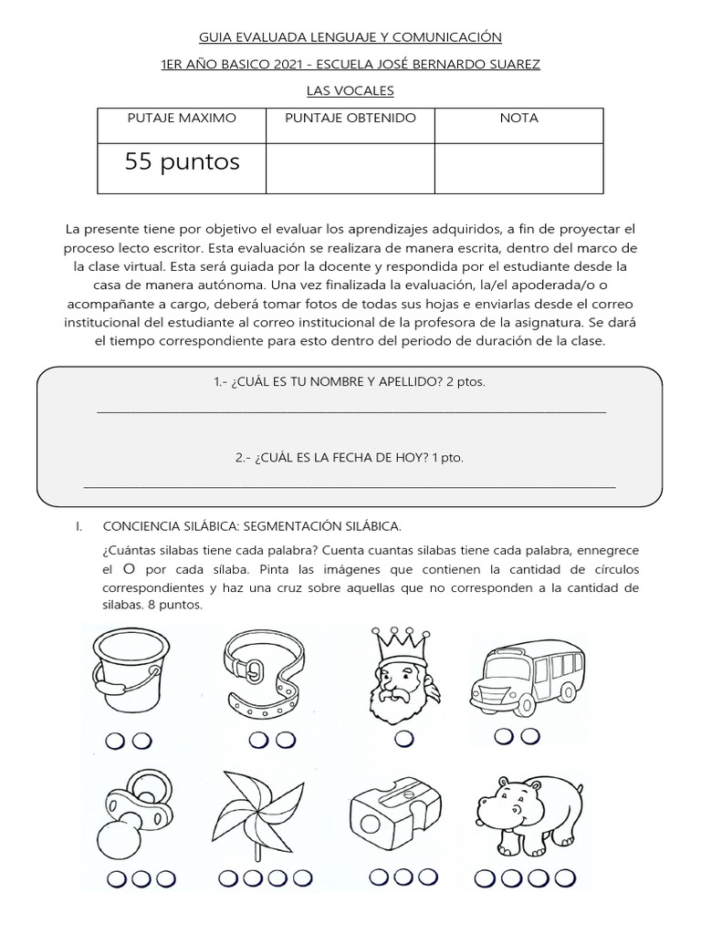 Prueba Lenguaje y Comunicación 1er Año Basico Escuela José Bernardo S | Descargar gratis PDF ...
