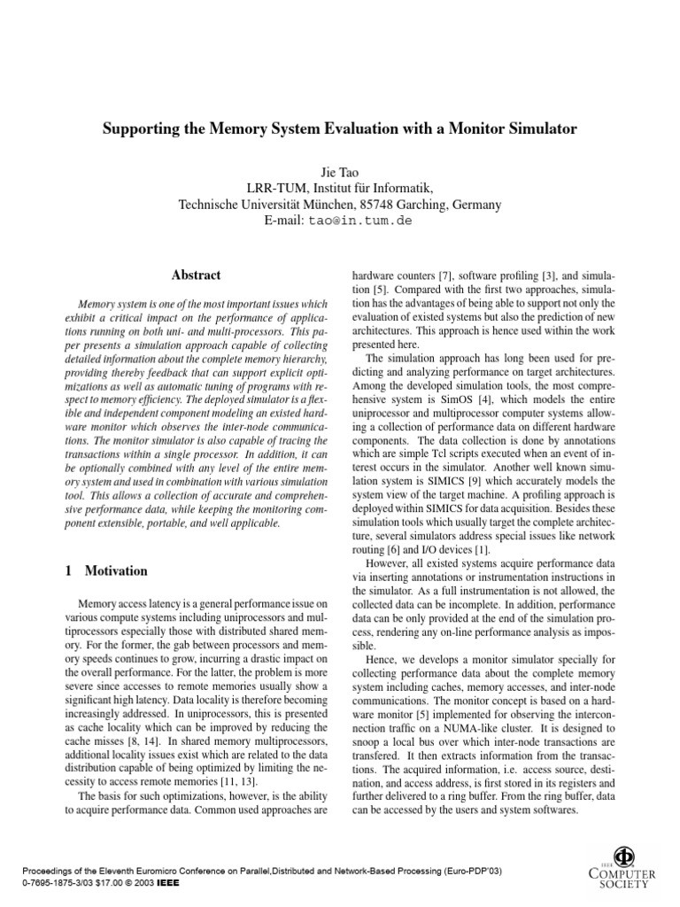 Supporting The Memory System Evaluation With A Monitor Simulator | PDF | Cache (Computing) | Cpu ...