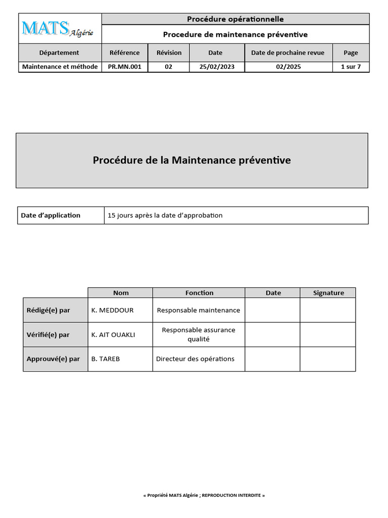 Procédure de Maintenance Préventive | PDF