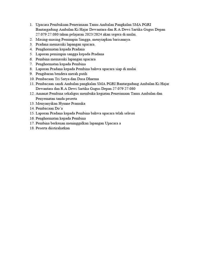 Susunan Upacara Pembukaan Pta | PDF