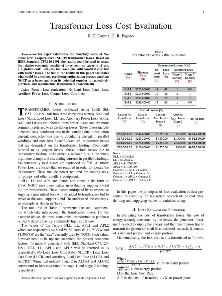 2012+Transformer+Loss Evaluations Rev4 Final | PDF | Transformer | Net ...