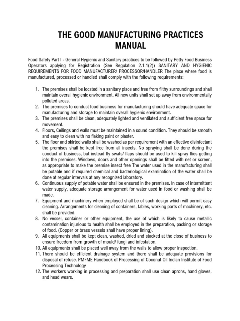 The Good Manufacturing Practices Manual | PDF | Hygiene | Sanitation