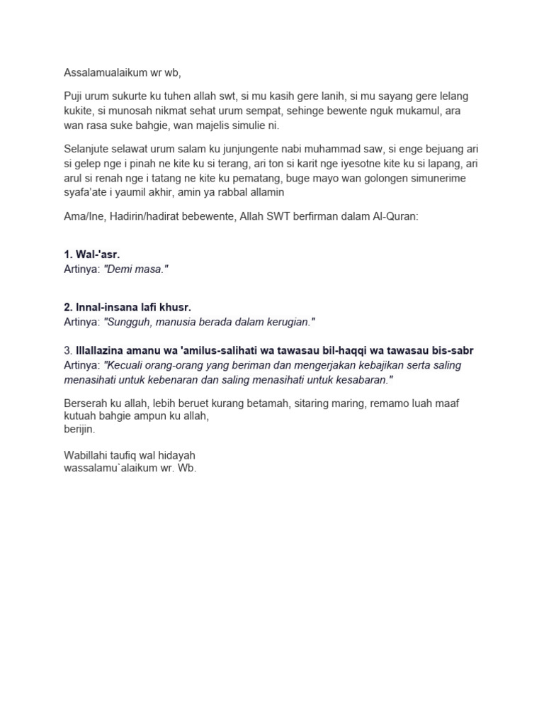 Pidato Bahasa Gayo | PDF