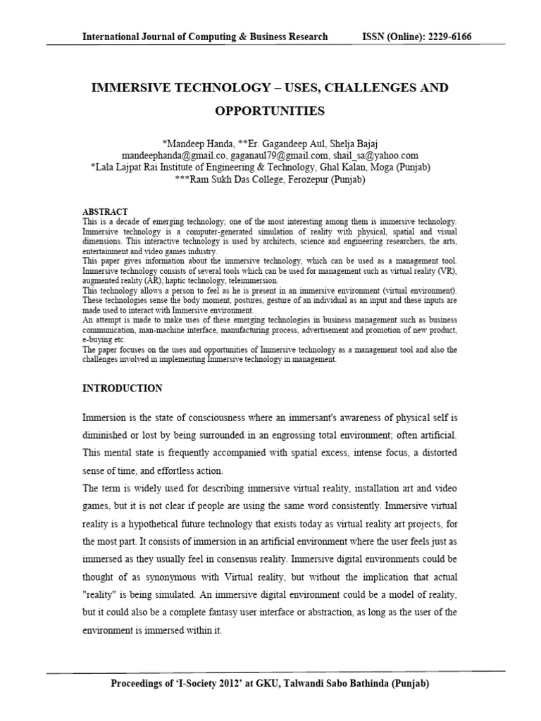 Immersive Technology | PDF | Virtual Reality | Augmented Reality