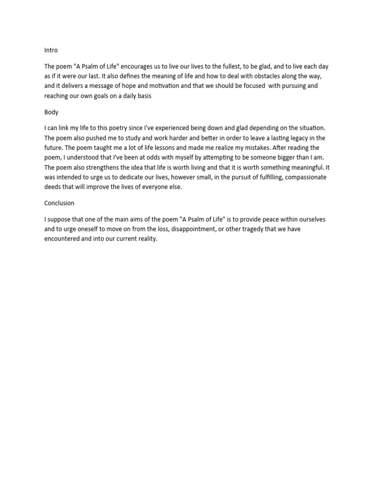 A Psalm of Life English Reflection | PDF