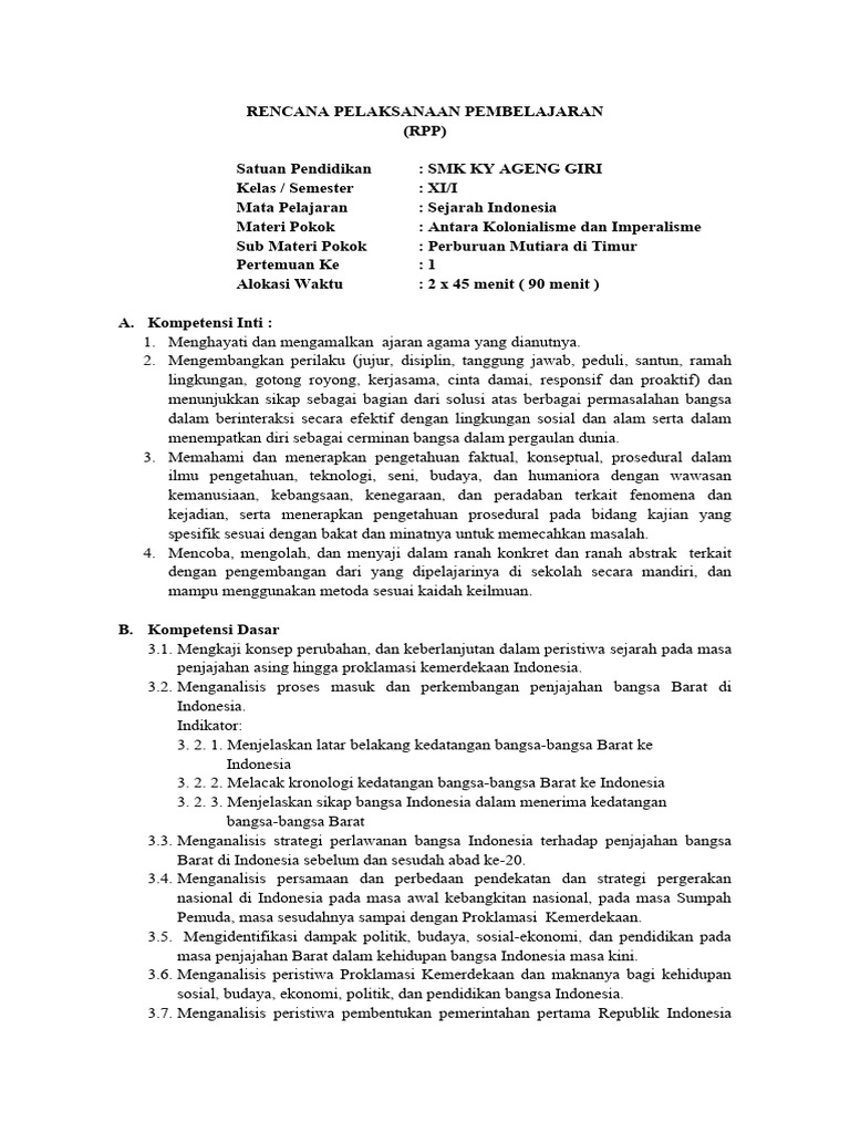 RPP XI Ke-1 | PDF