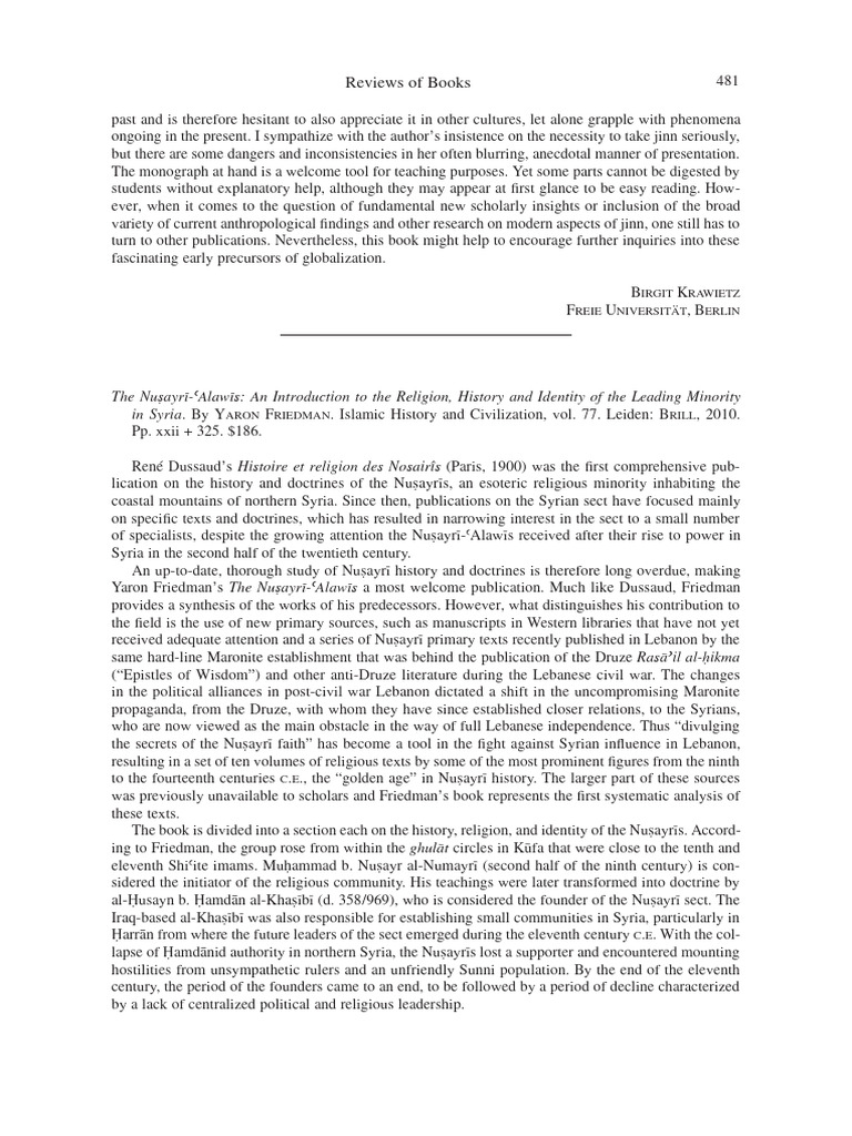 Yaron Friedman's Study of Nuṣayrī-ʿAlawīs | PDF | Isma'ilism | Shia Islam