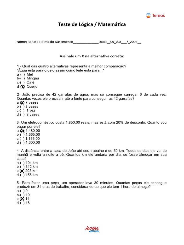 Teste Lógica - Matemática | PDF | Jogos e Atividades | Métodos e ...