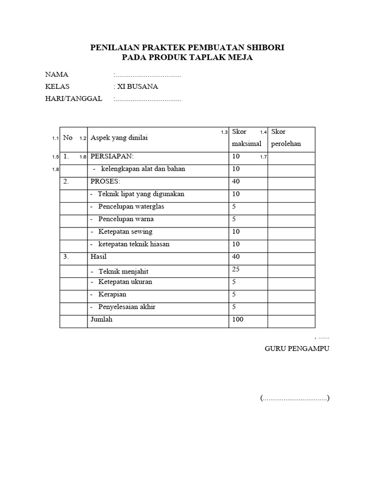 Penilaian Praktek Shibori Taplak | PDF