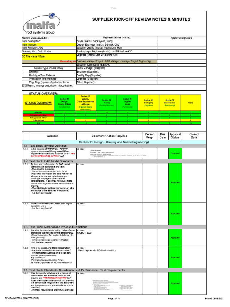 Supplier Kick-Off Review Document - Yeemak - 20230811 | PDF ...