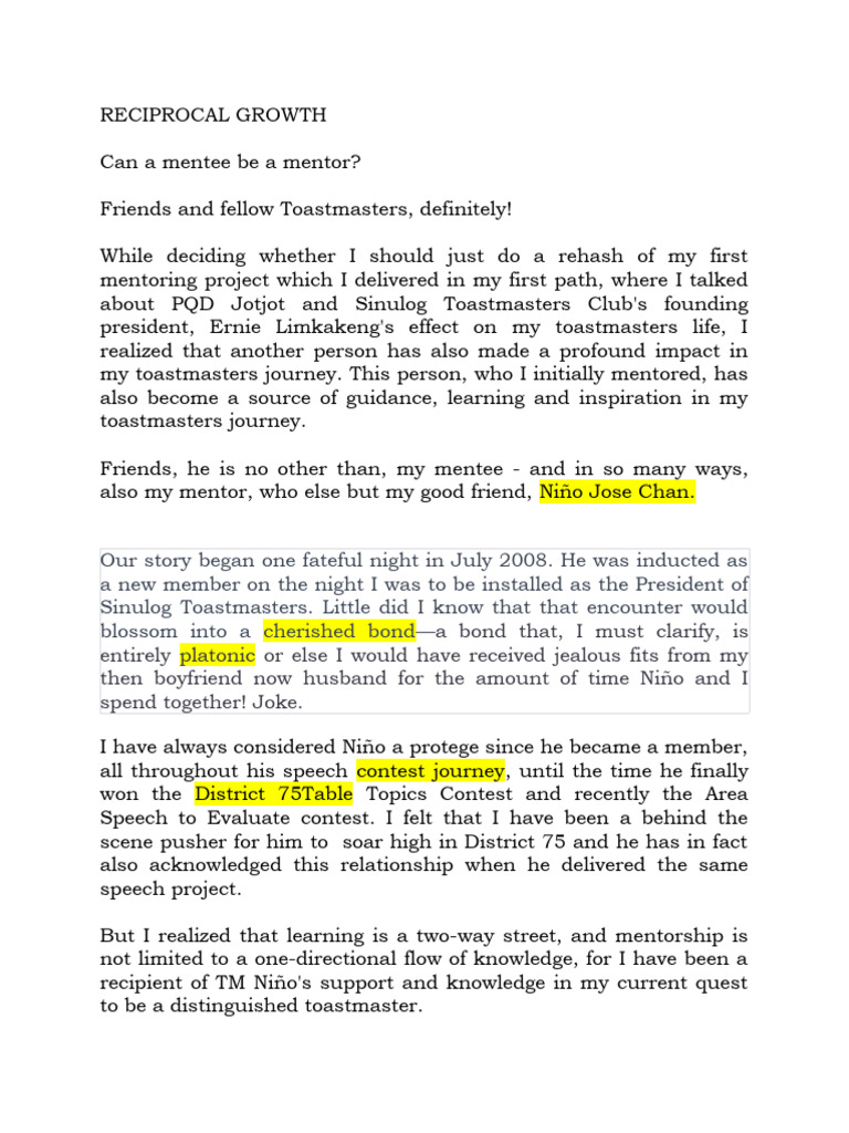 Mentoring Speech Toastmasters Download Free Pdf Mentorship