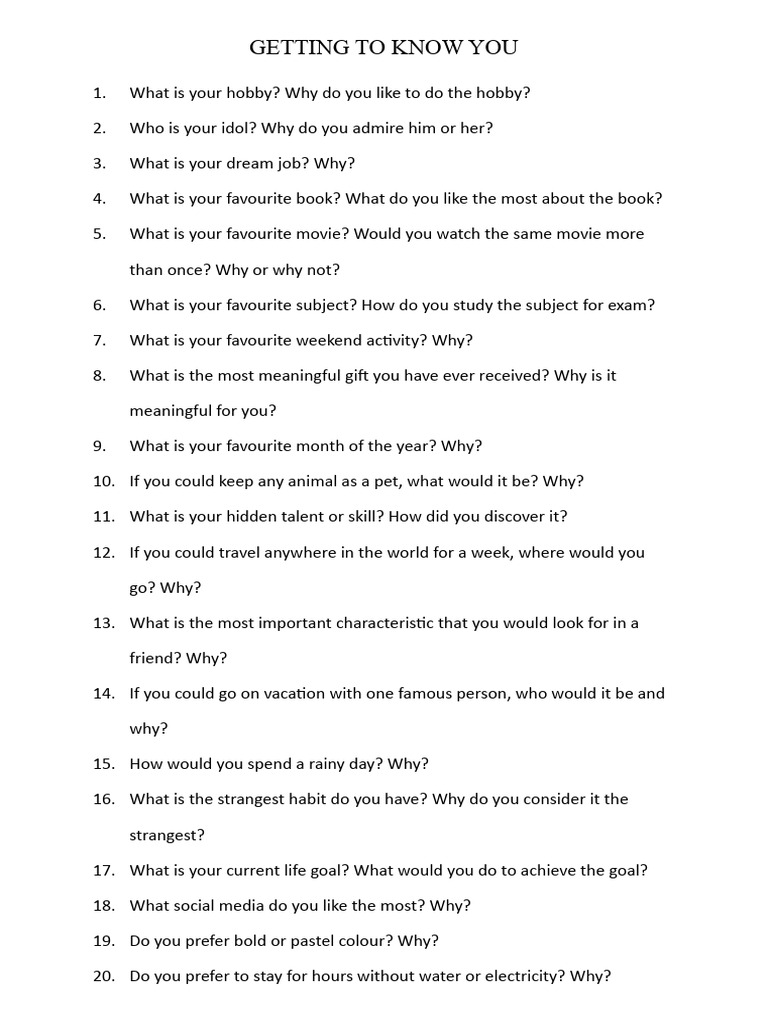 Getting To Know You | PDF