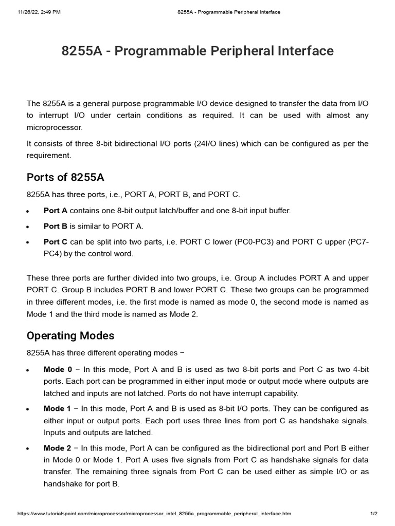 8255A - Programmable Peripheral Interface | PDF | Information And ...