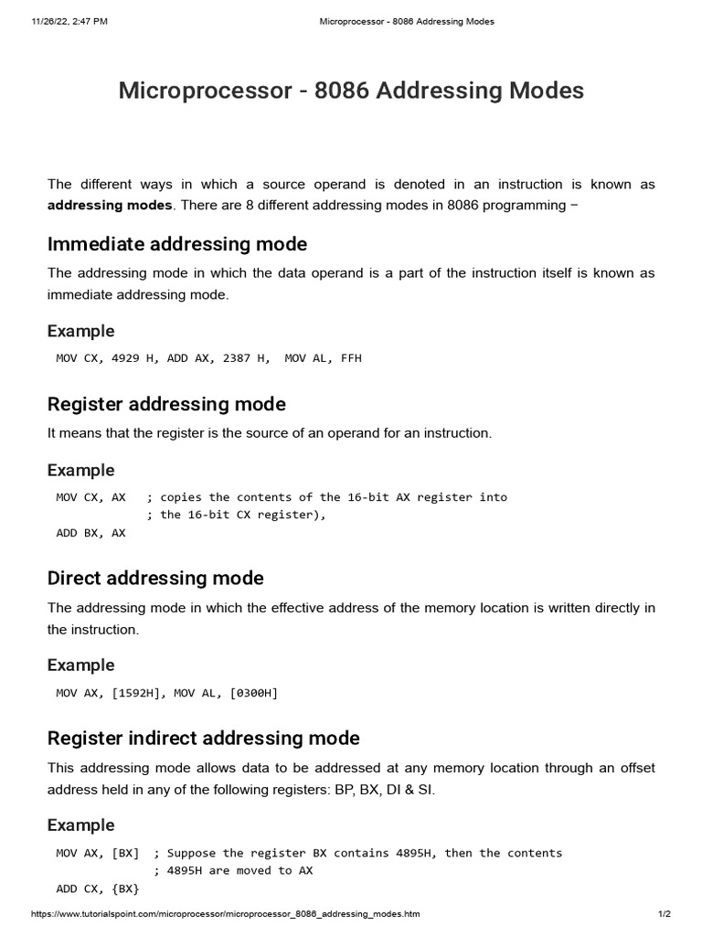 Microprocessor - 8086 Addressing Modes | PDF | Central Processing Unit | Computer Engineering