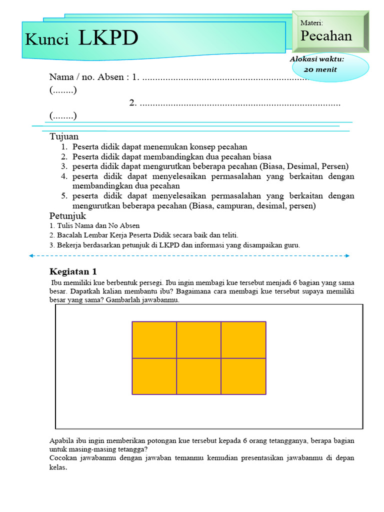 5.kunci LKPD Pecahan - OK..... | PDF