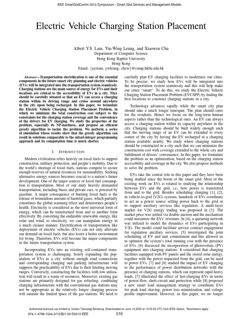 Electric Vehicle Charging Station Placement | Download Free PDF | Electric Vehicle | Photovoltaics