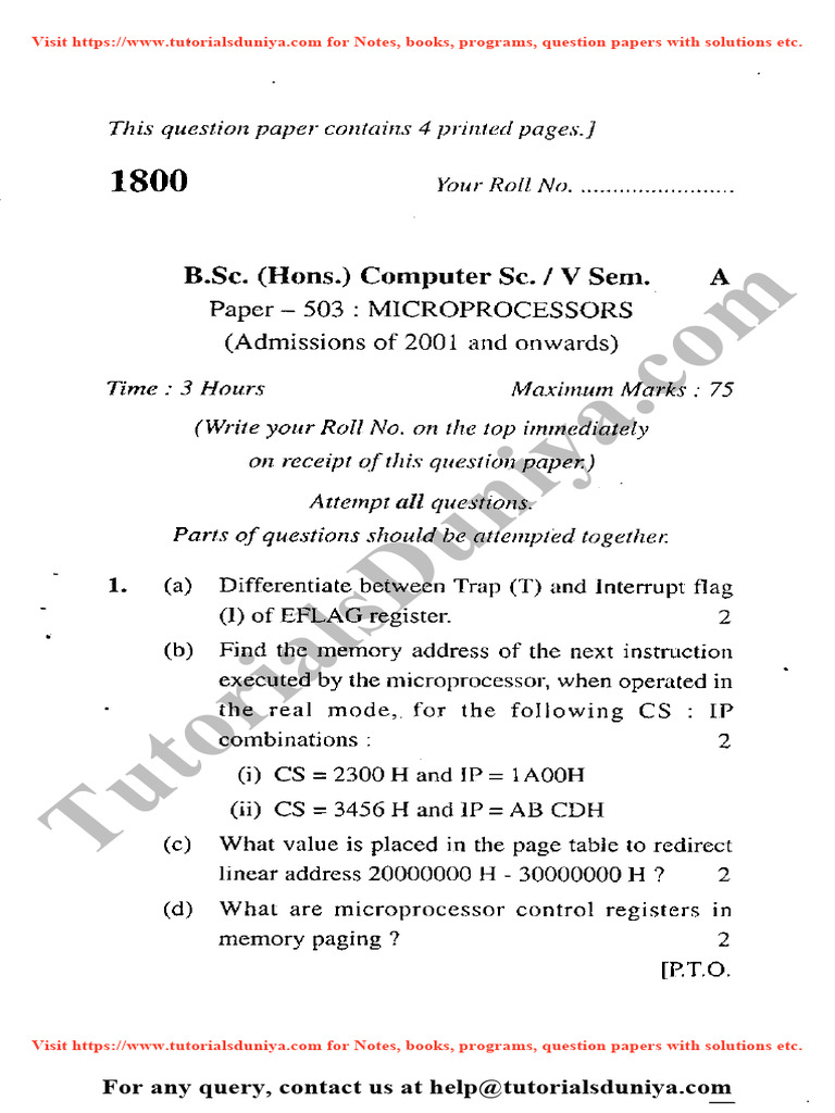 Microprocessor Question Paper 2010 | PDF | Computer Programming ...