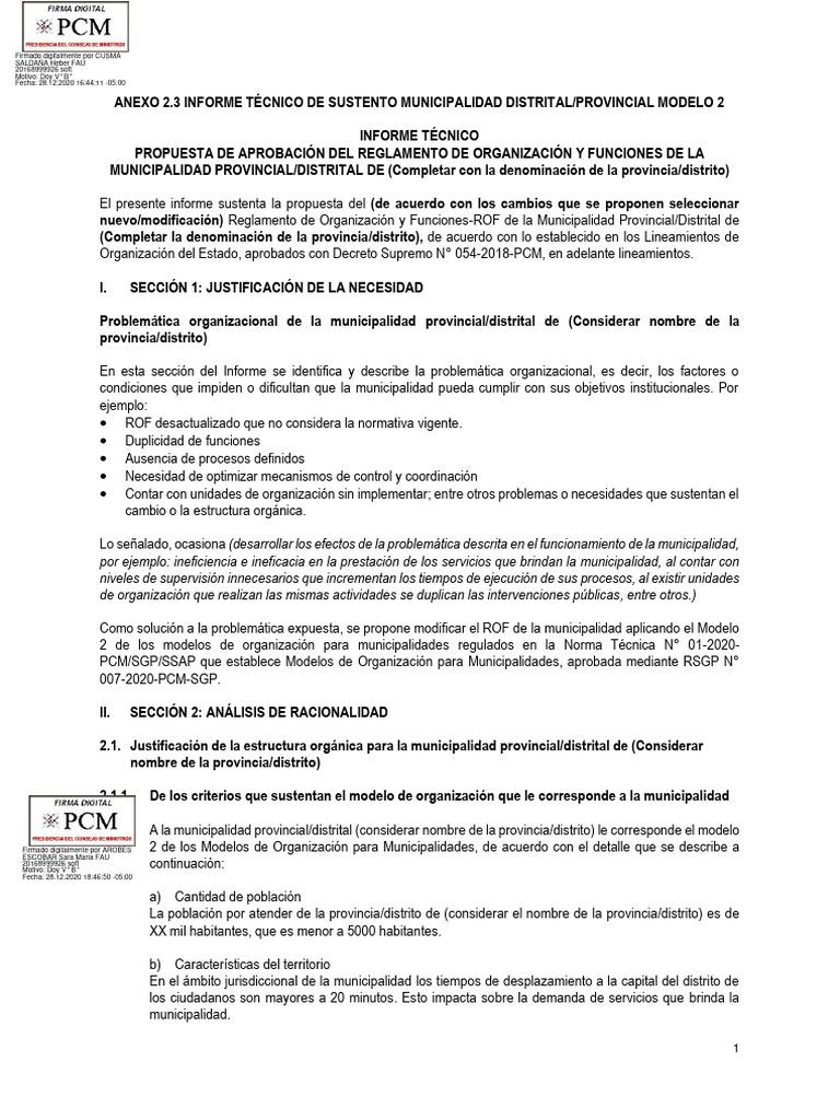 Informe T+®cnico Sustentatorio Modelo 2 (F) (F) (F) (F) | PDF | Gobierno local | Alcalde