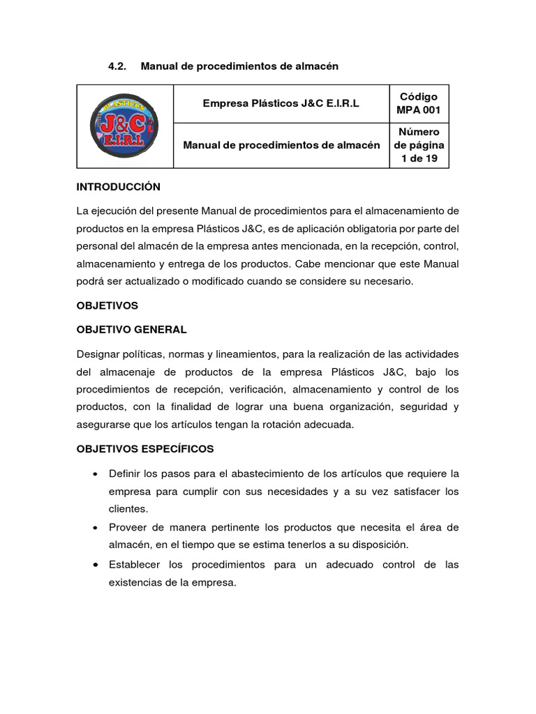 Ejemplo de Manual de Procedimientos | PDF | Business | Inventario