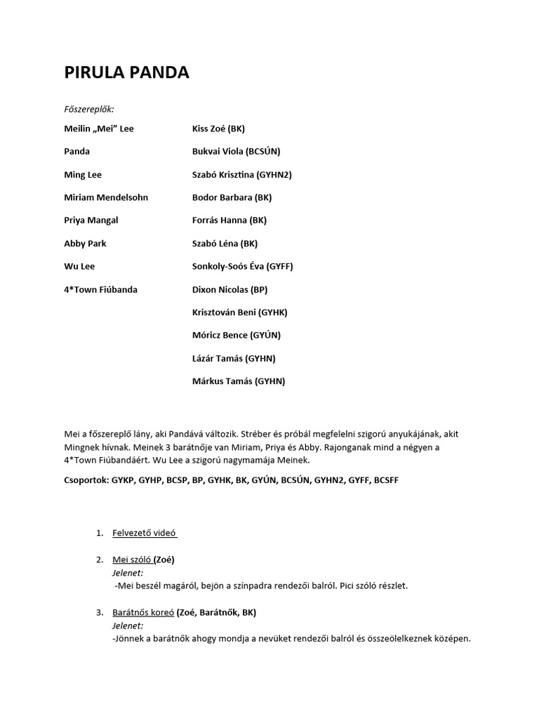 Pirula Panda Forgatókönyv 2 | PDF