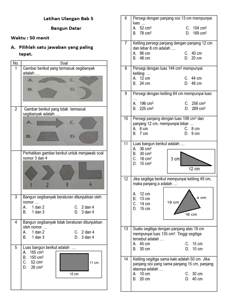Latihan Ulangan Bab 5 Bangun Datar | PDF