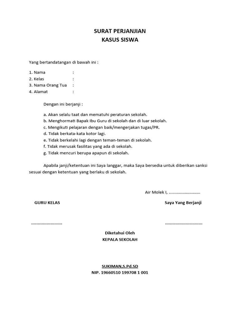 Surat Perjanjian Kasus Siswa | PDF