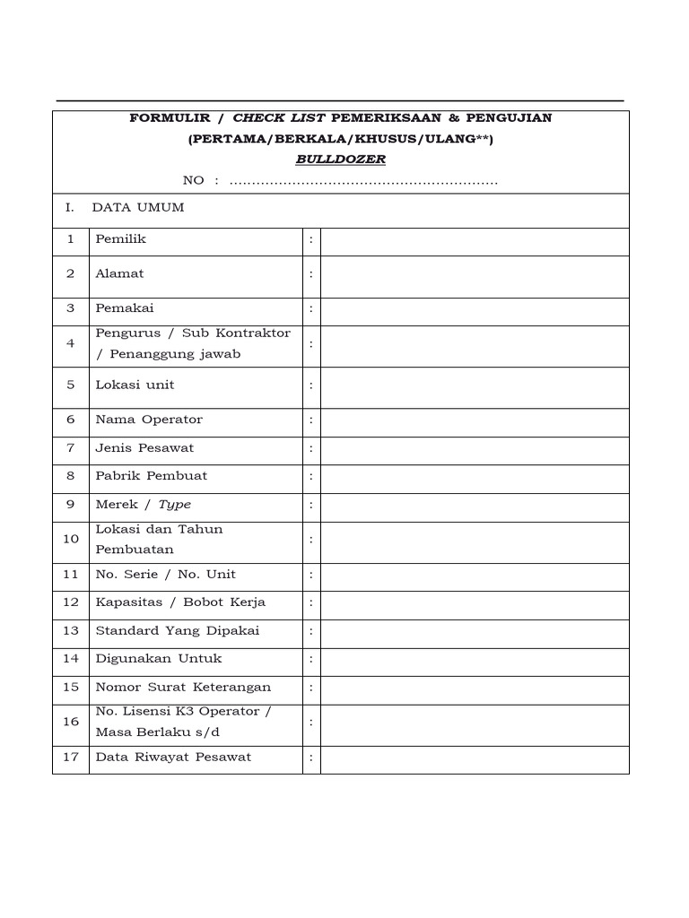 Check List Bulldozer | PDF