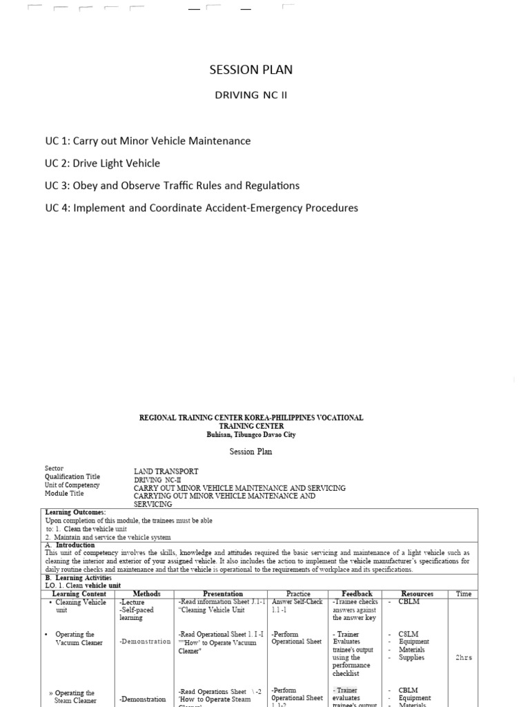 Session Plan | PDF | Vehicles | Traffic